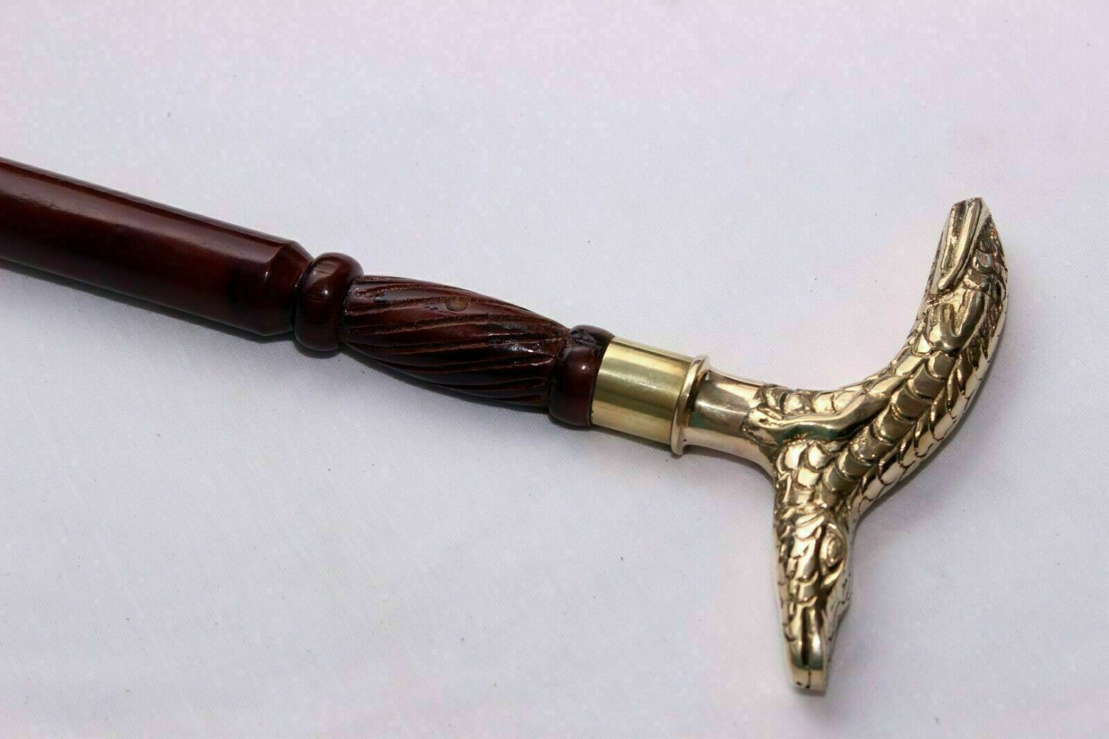 Polish Brass Victoria Handle Wood Design Walking Stick Crocodile ...