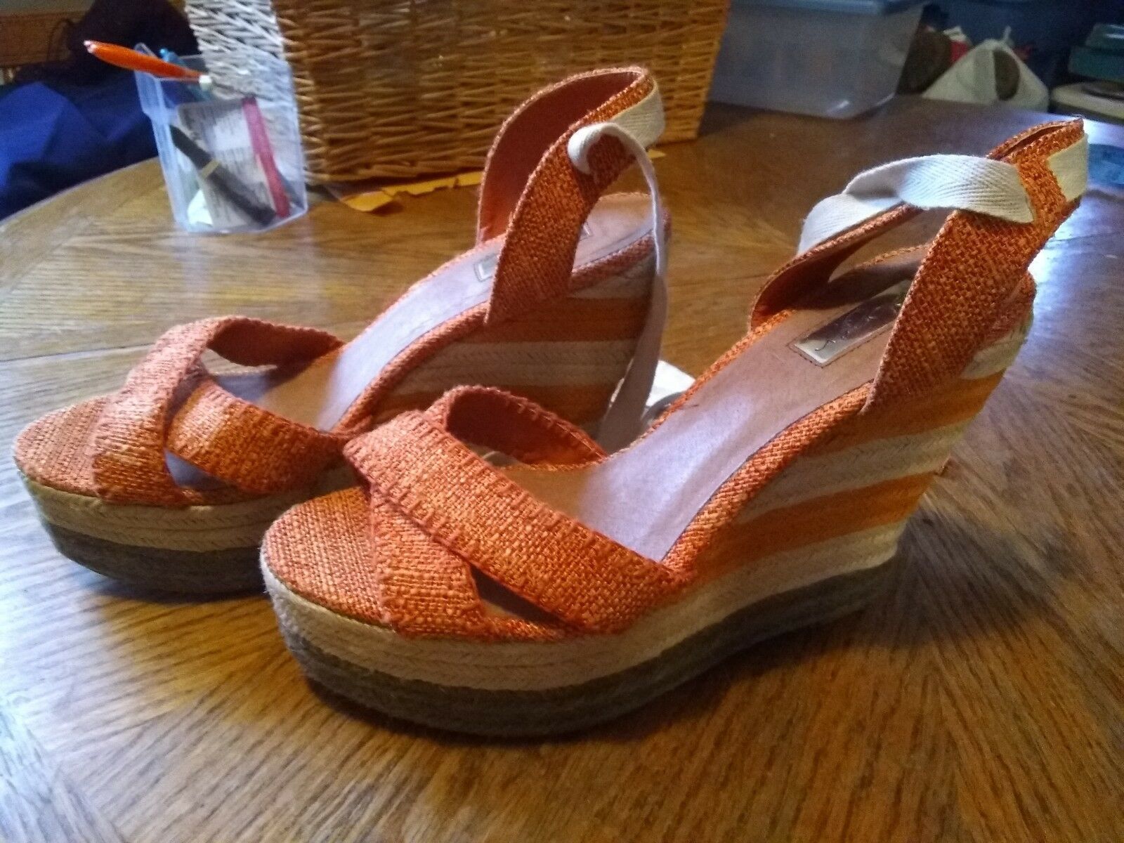 Halogen Woven Rope Lace-up Strappy Wedge Sandals Orange Tan - Fashion