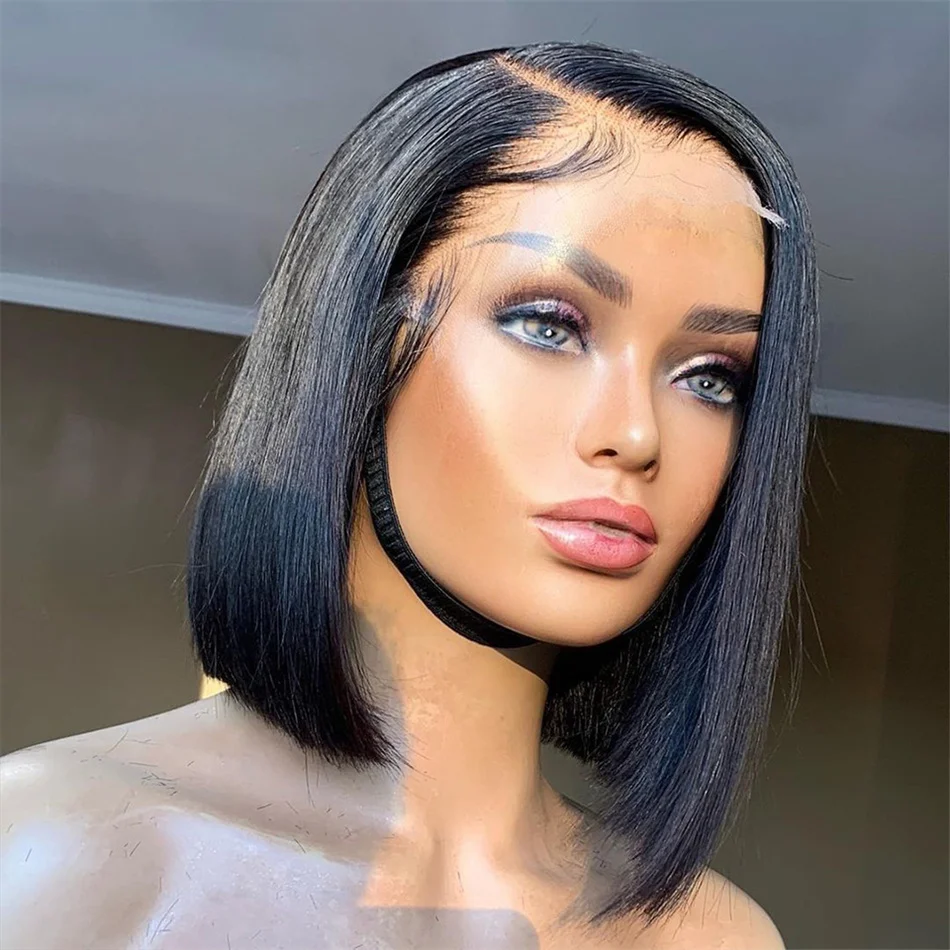 Short Bob Human Hair Wigs Brazilian 13x1 T Part Straight Lace Front