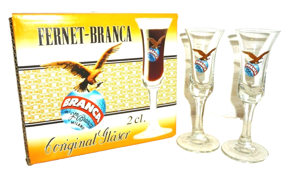 6 Fernet Branca Italian Shot Glasses in Collectors Box & 1937 ...