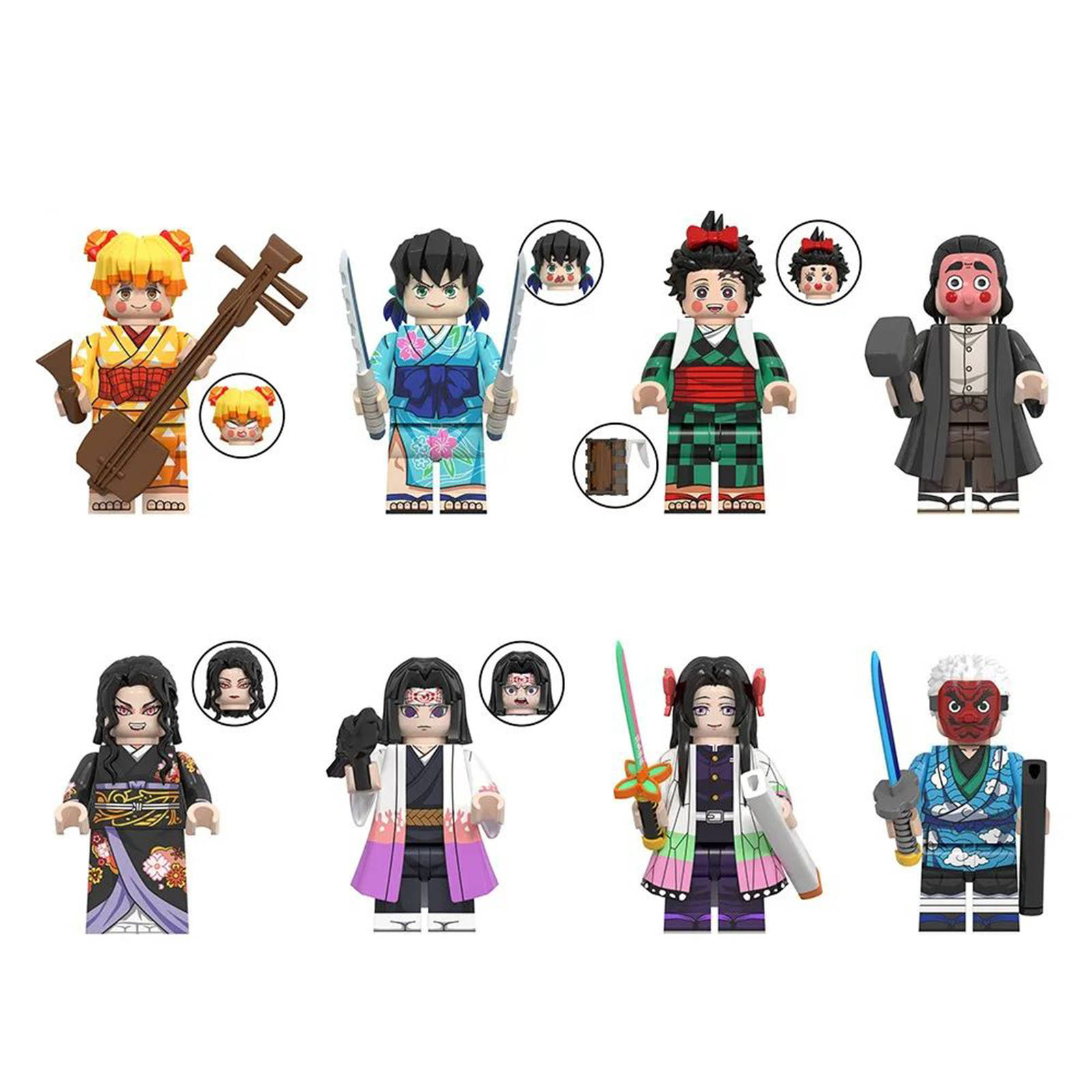 8Pcs Demon Slayer Minifigures Kamado Tanjiro Kibutsuji Muzan Inosuke ...