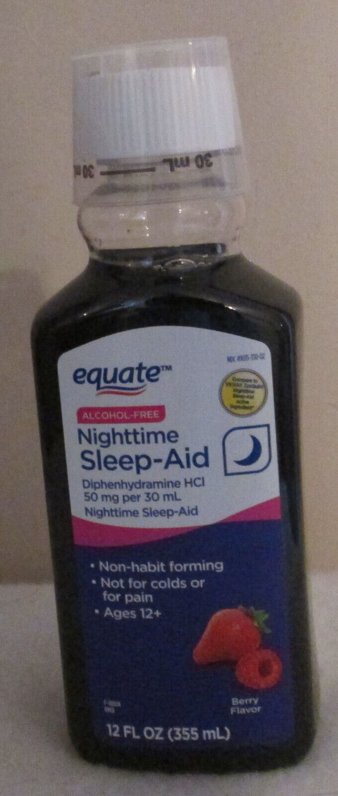 Equate Nighttime Sleep-Aid Liquid Diphenhydramine 50mg, Berry, 12 fl oz ...