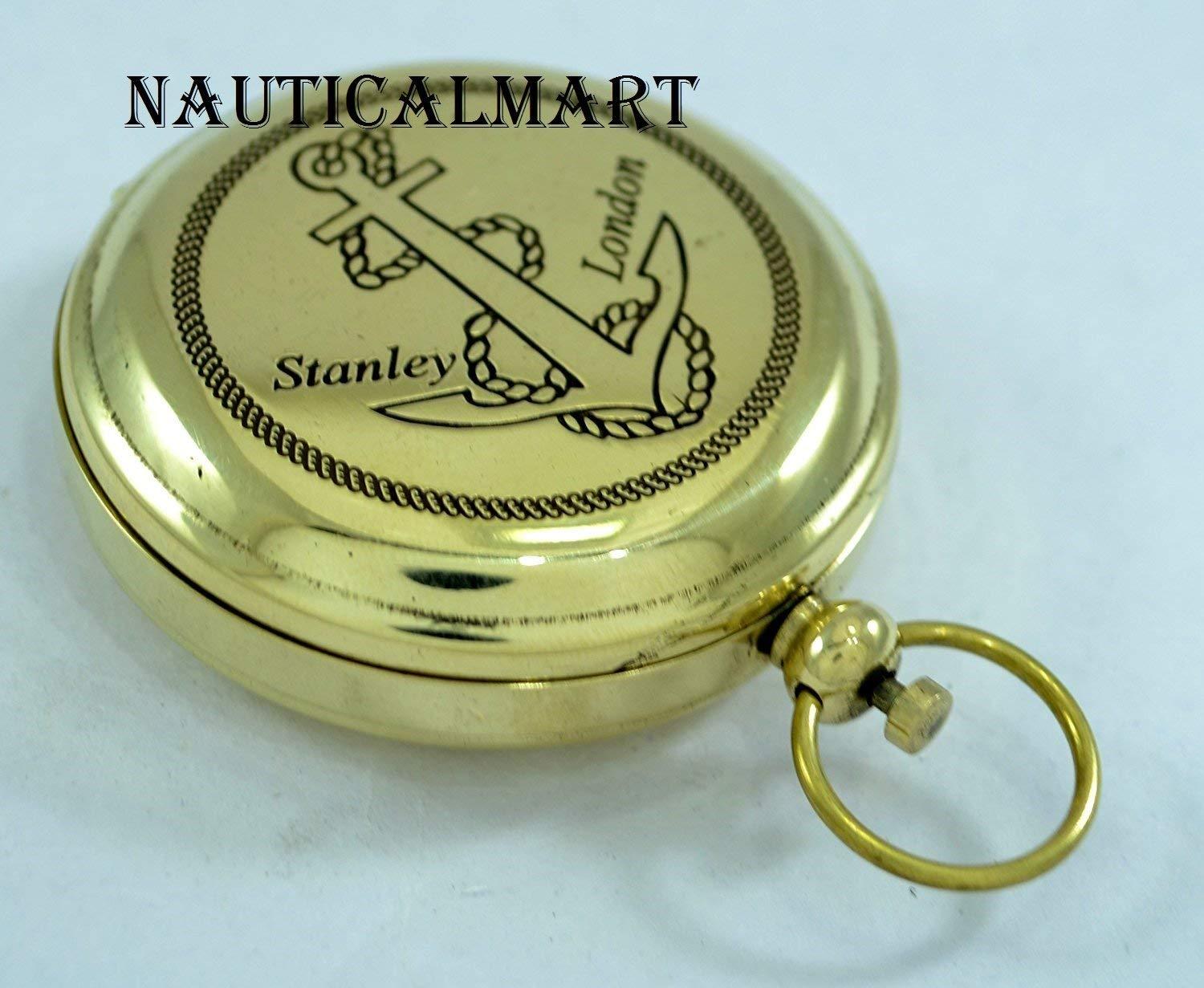 NauticalMart Brass Anchor Compass - Push Button Pocket Compass - Compasses