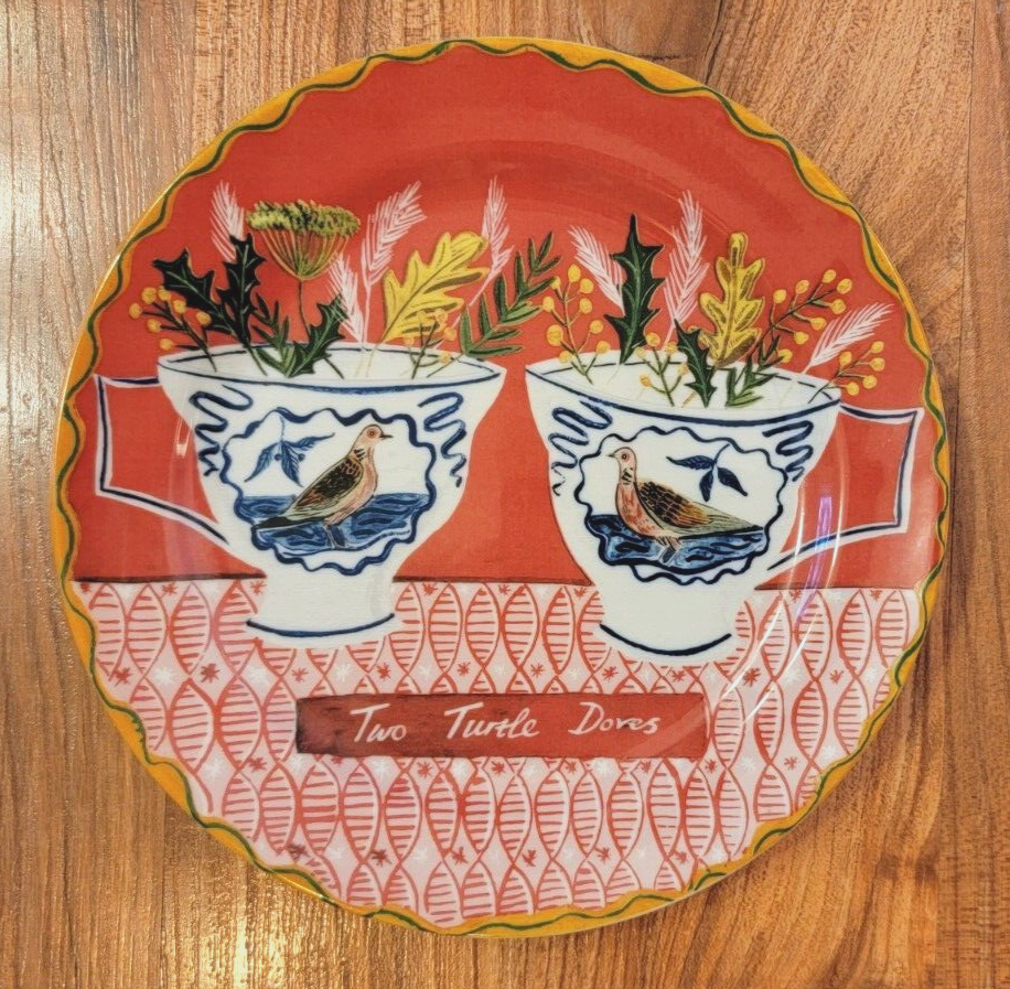 One ANTHROPOLOGIE Decorative Plate TWO TURTLE DOVES 12 Day Christmas ...