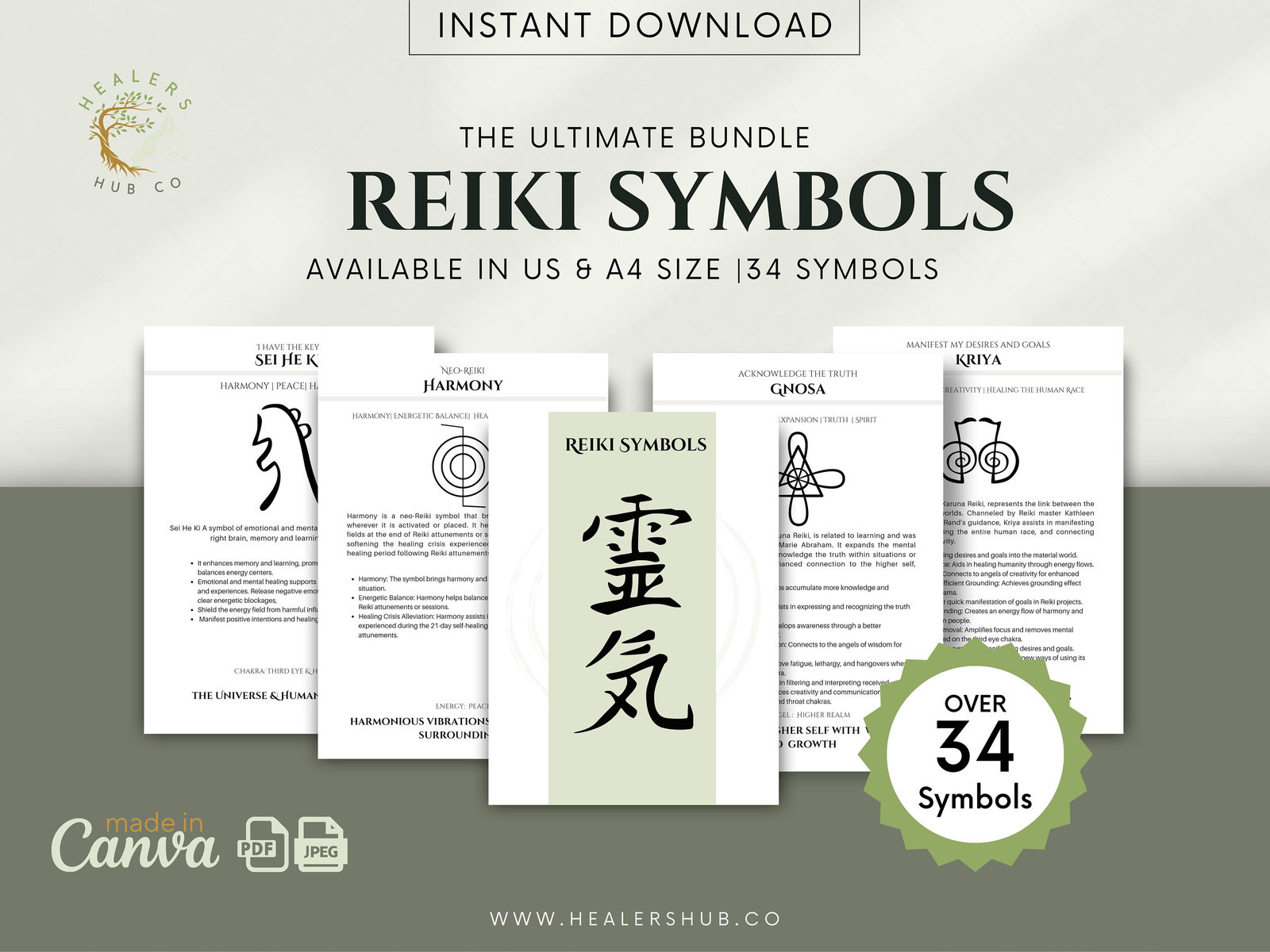 Reiki Symbols Bundle: Digital Cards with Canva Template | Usui, Karuna ...