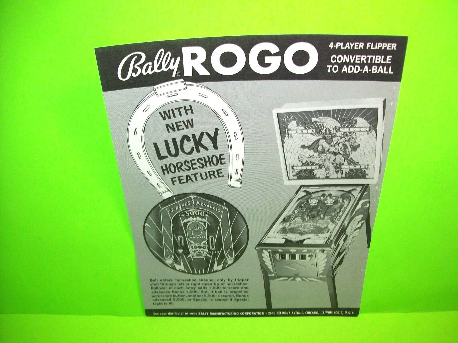 Rogo 1970s Pinball Machine Black & White Pull Out Trade Magazine Print ...