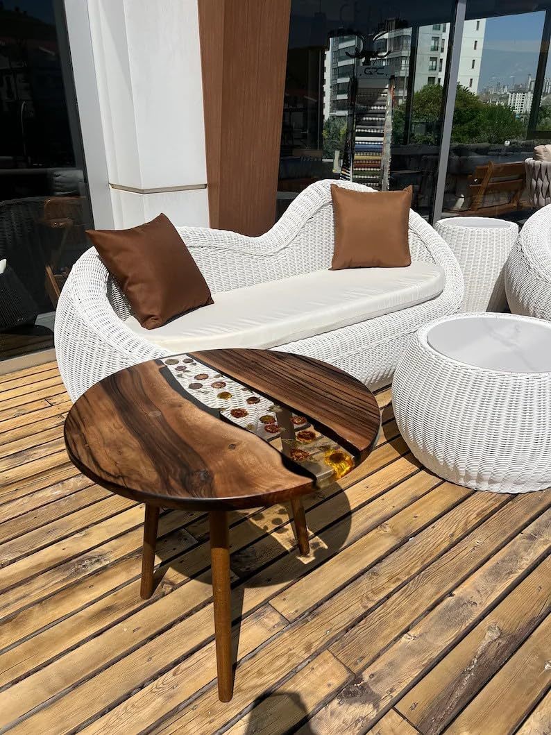 HANDI STONE Epoxy Round Table (Top and Base Both) Natural Wood Table ...