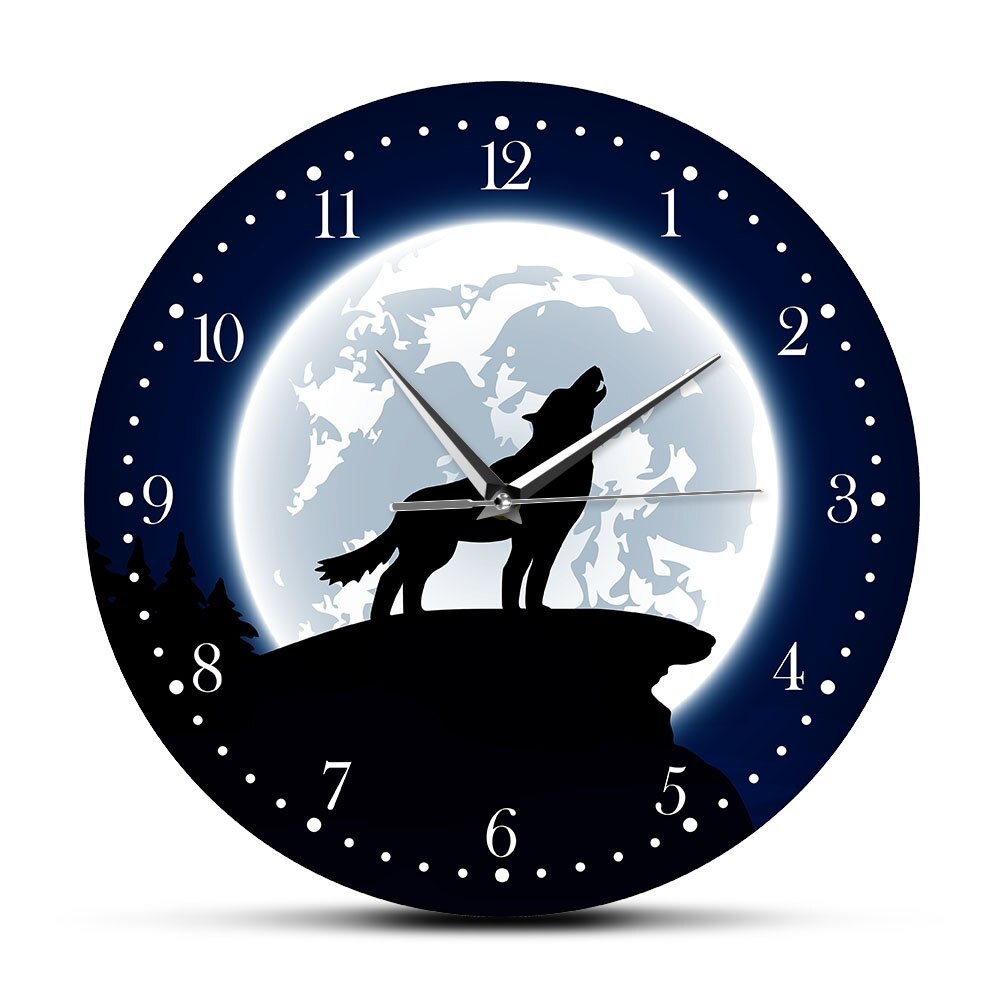Wilderness Wall Art Howling Wolf With Moon Decorative Wall Clock ...