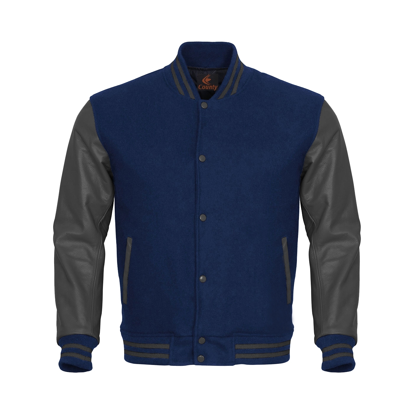 Varsity Jacket Letterman Jacket Navy Blue Body Gray Leather Sleeves ...