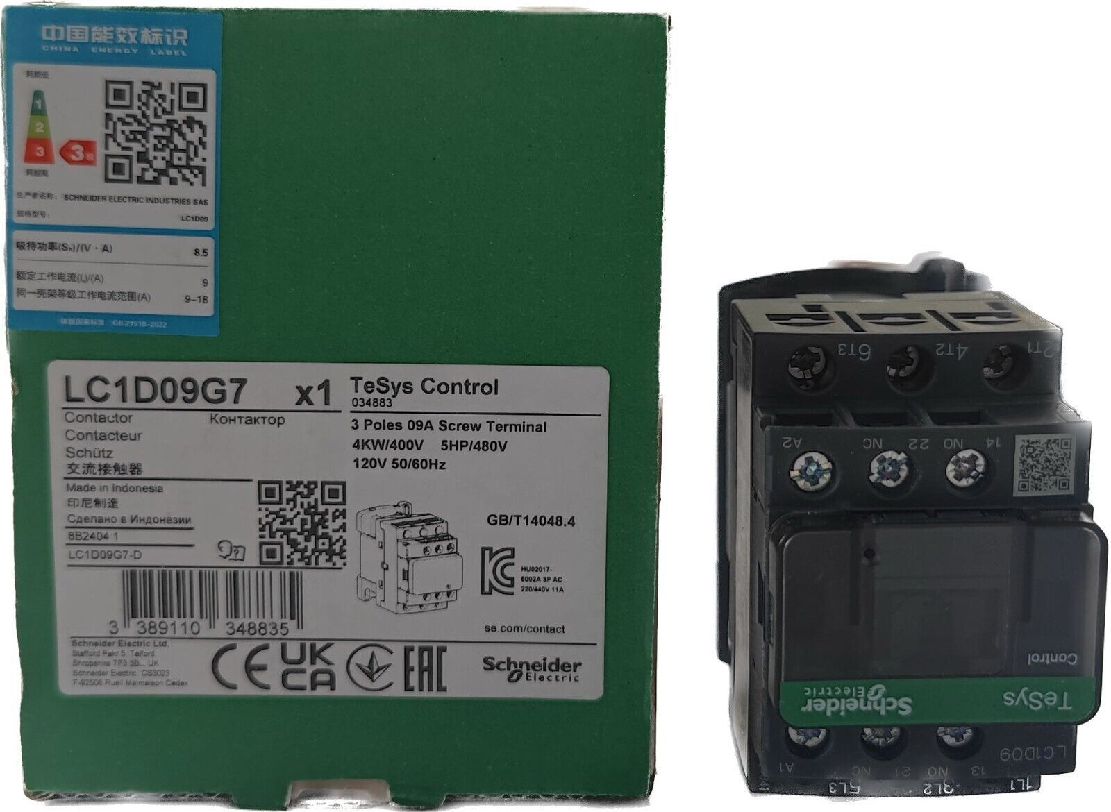 NEW Schneider LC1D09G7 Contactor 120V coil replace Deca LC1D09G7 3P AC 9A - IEC & NEMA Contactors