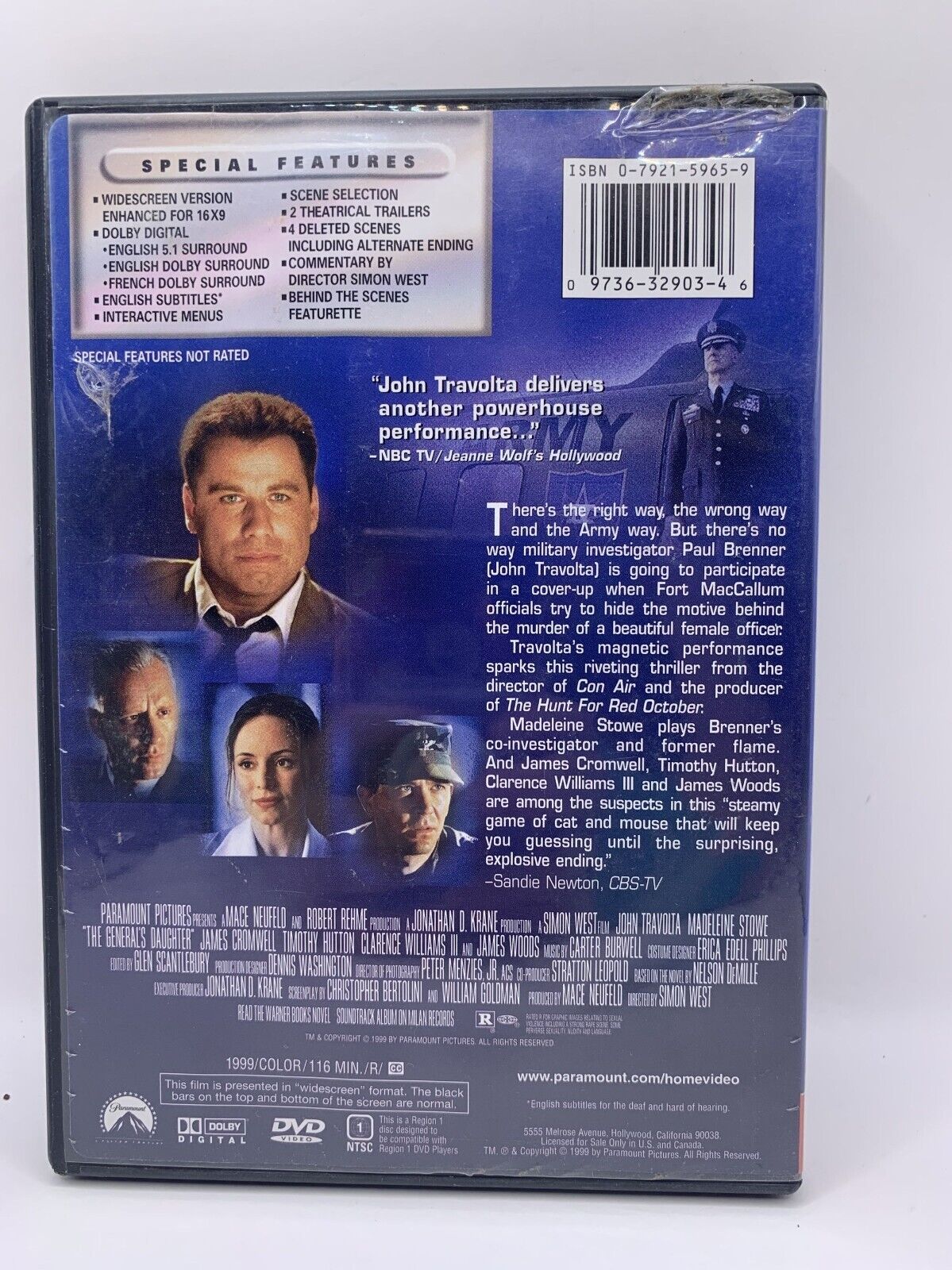 The Generals Daughter DVD Rated R Paramount Widescreen John Travolta ...