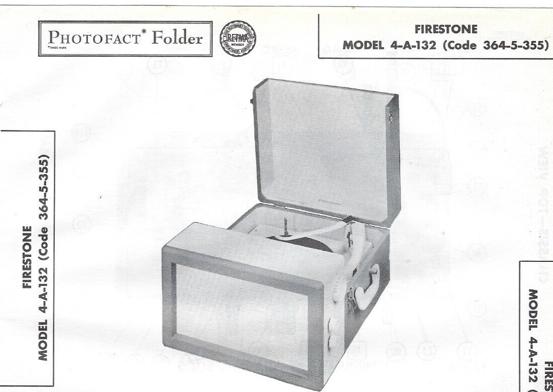 1956 FIRESTONE 4-A-132 Record Player Photofact MANUAL Phono Amp AM ...