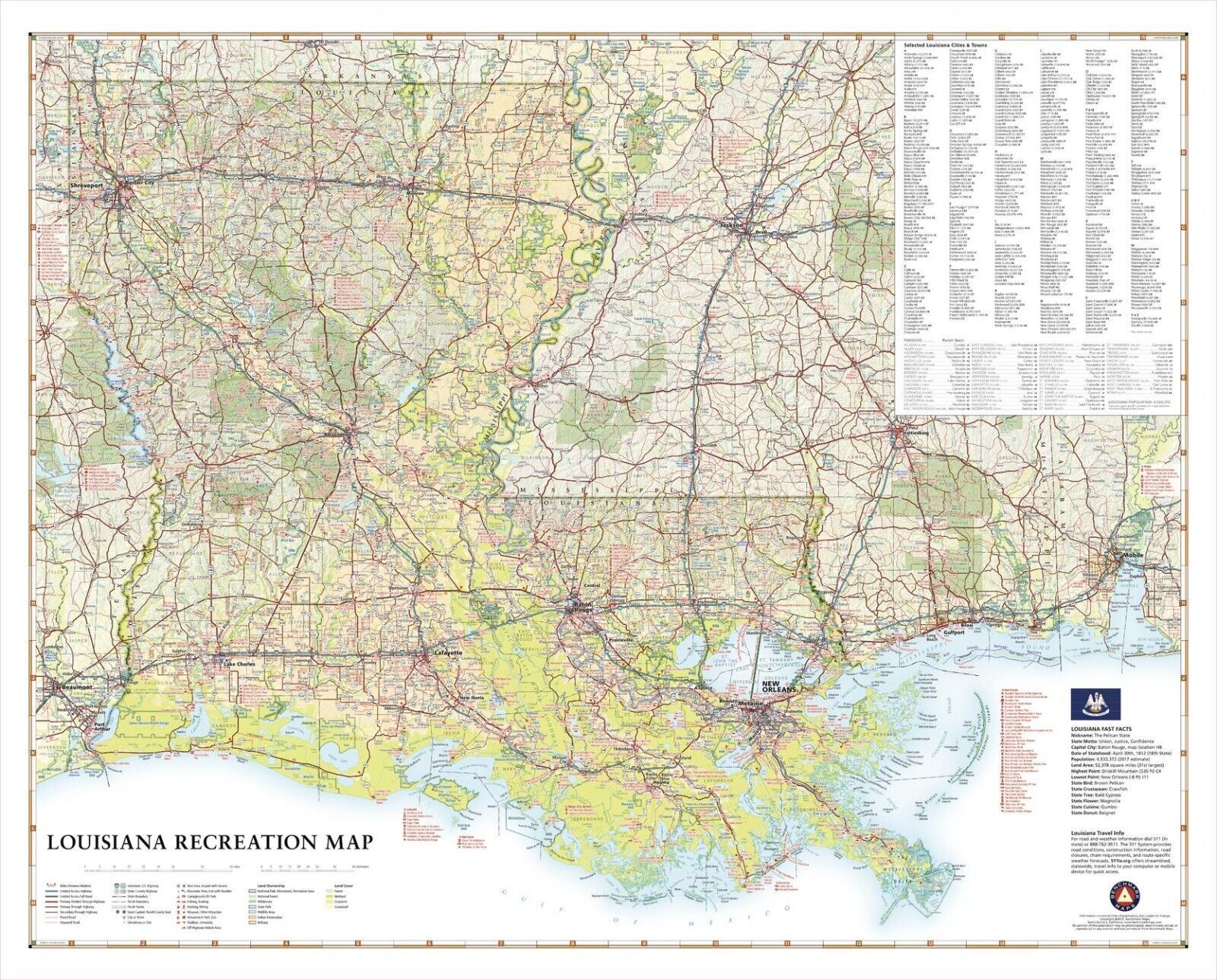 Louisiana Recreation Laminated Wall Map (MSH)(BM) - Maps & Atlases