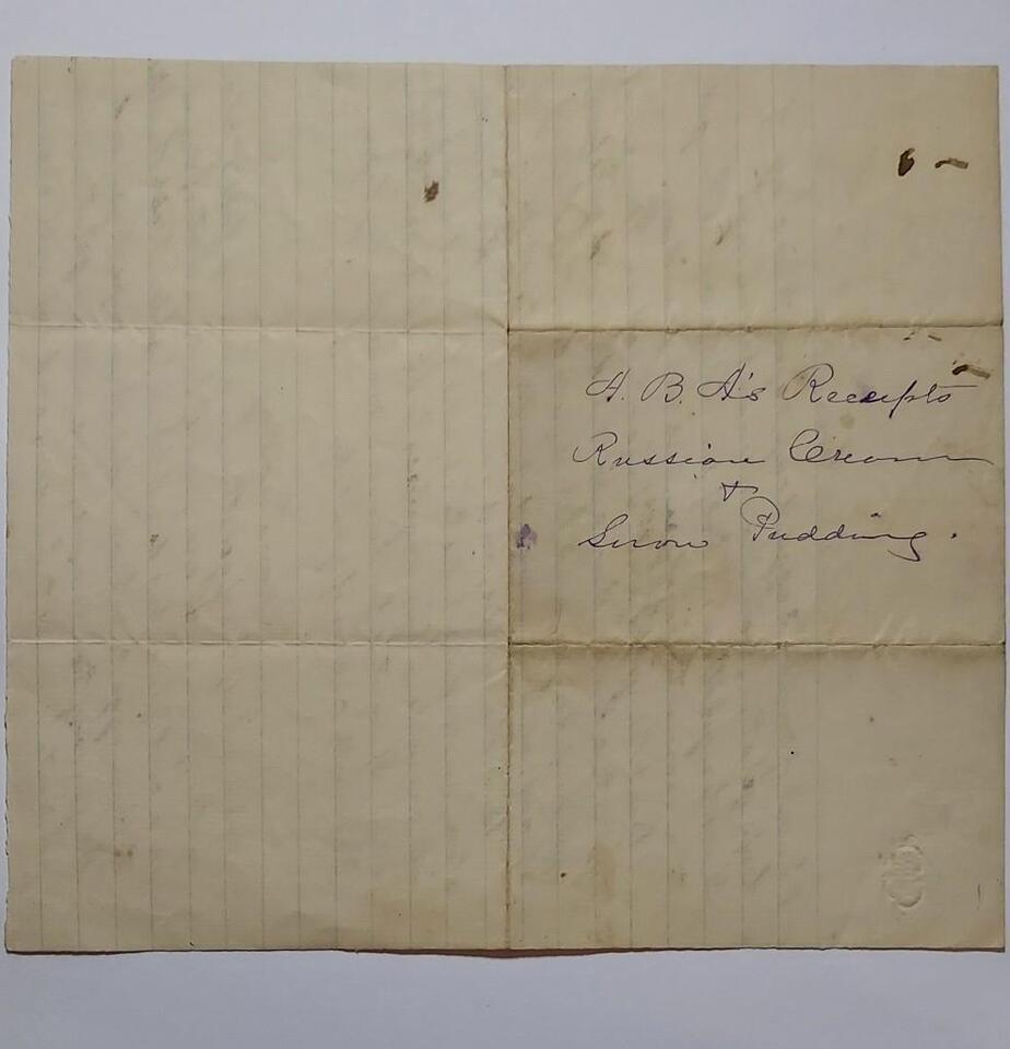 Civil War Confederate letter~ Wife's Recipe for Russian Cream and Snow ...