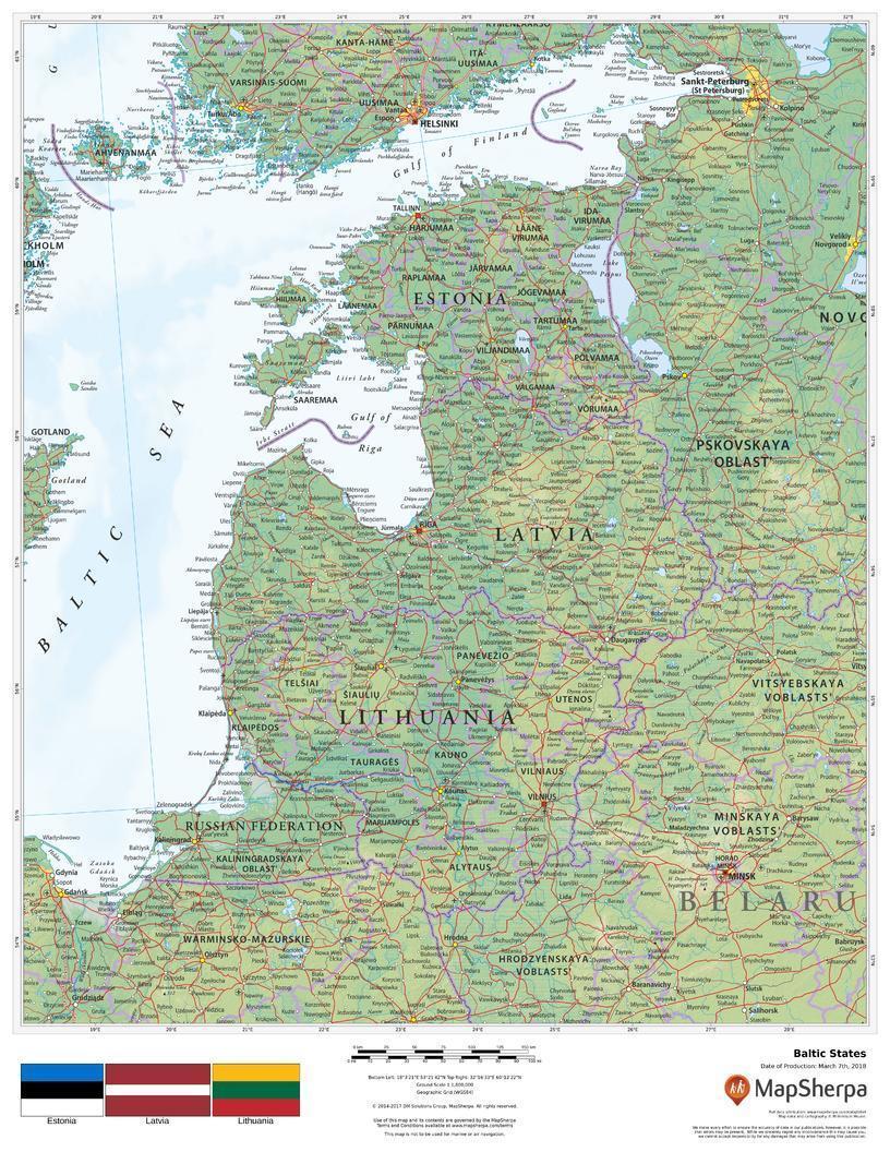 Baltic States Laminated Wall Map (MSH) - Maps & Atlases