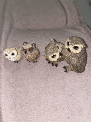 Vintage Stone Critters Collection - Set Of 3 Owls Figurines - Owls