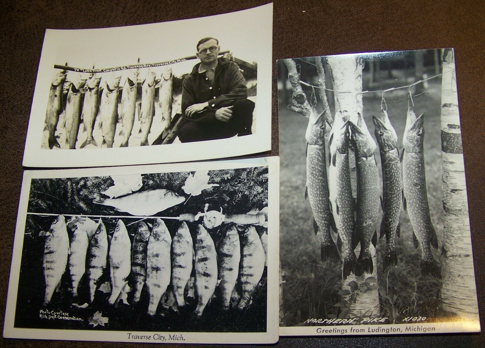 1940 LOT 3 VINTAGE REAL PHOTO POSTCARD TRAVERSE LUDINGTON MI FISHING ...