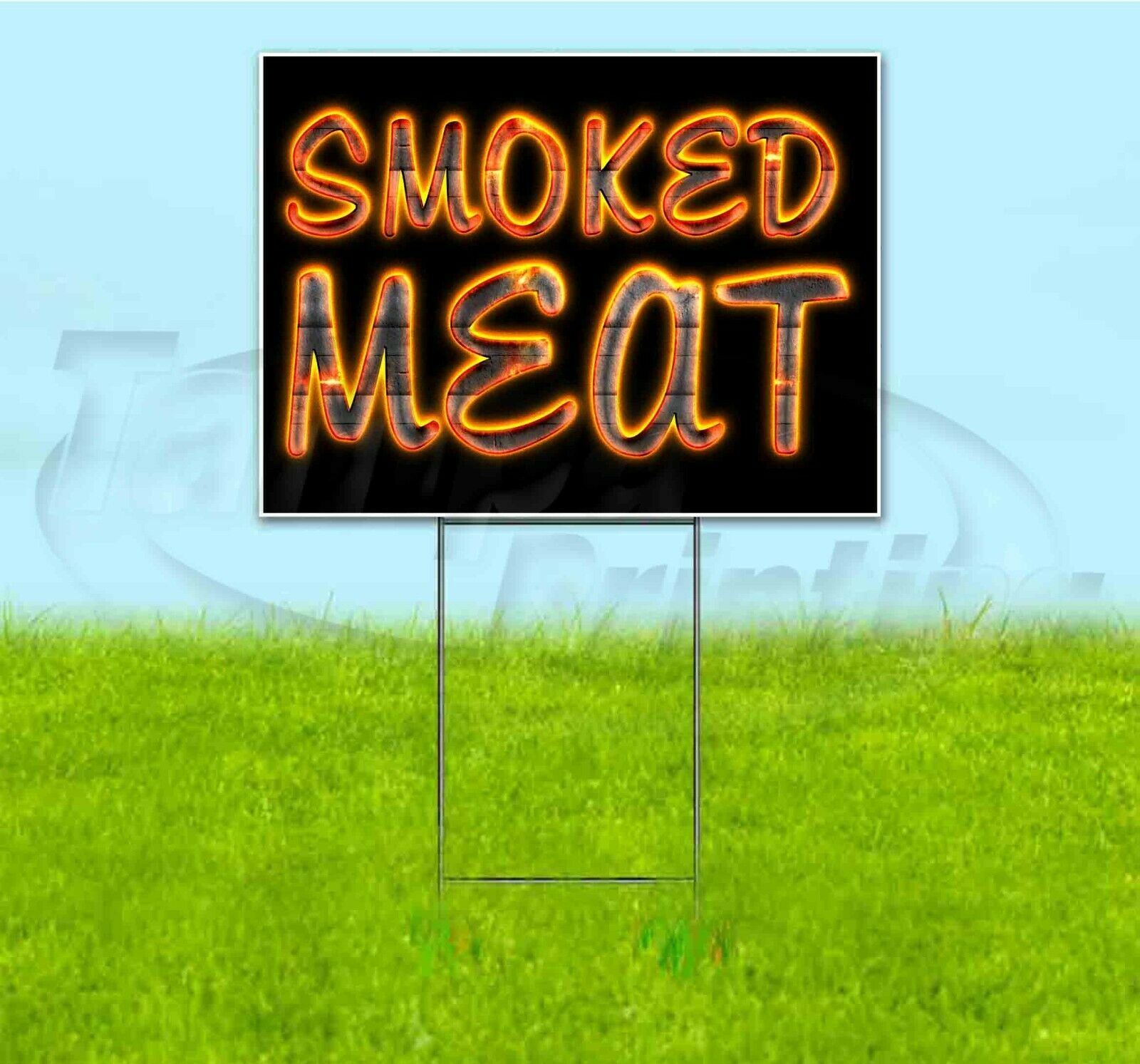 SMOKED MEAT 18x24 Yard Sign WITH METAL STAKE Corrugated Bandit BBQ USA ...