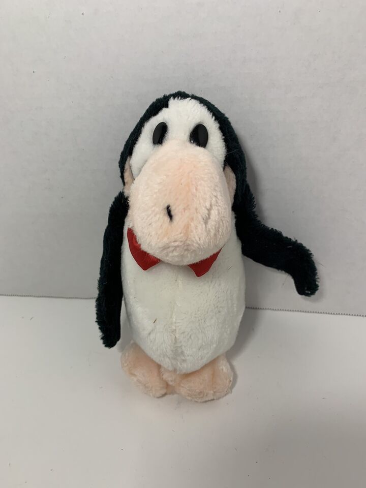 Dakin Fun Farm Opus 1984 vintage plush black white penguin red bow tie ...