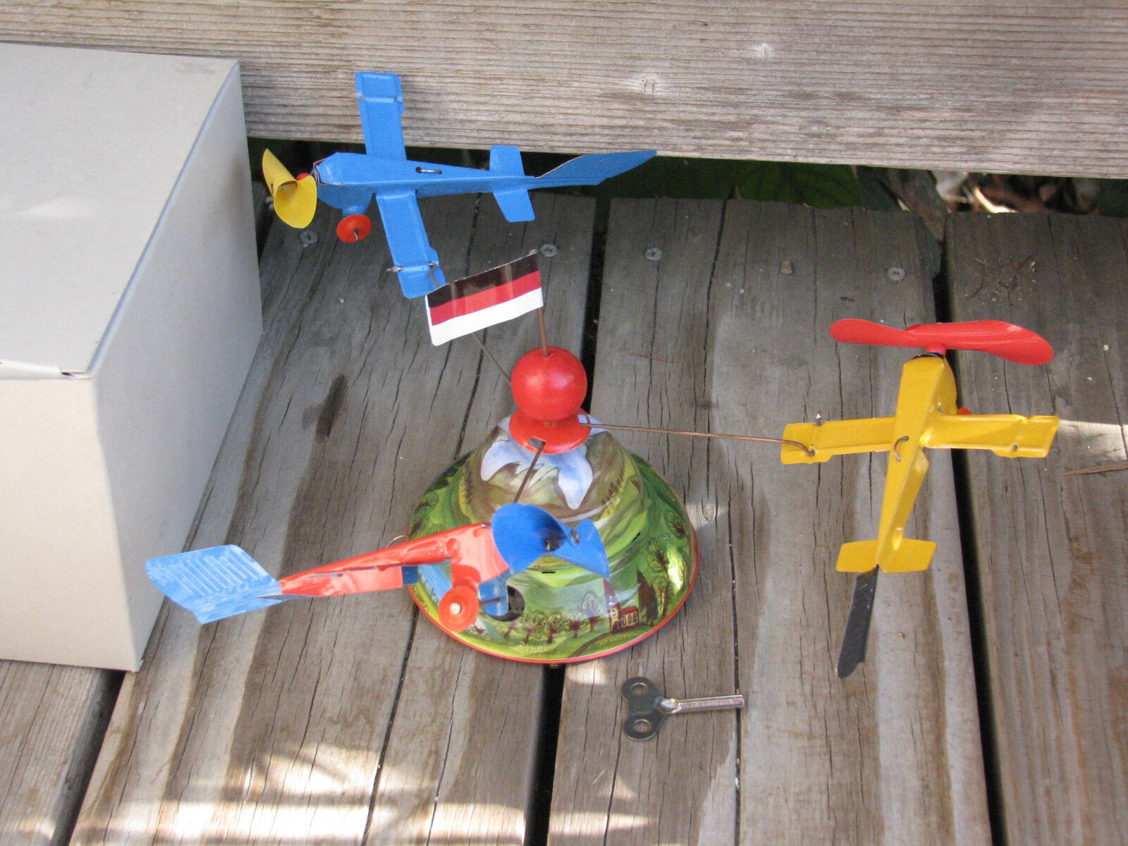 MERRY-GO-ROUND CAROUSEL AIRPLANE ~ 5” tall Wind-up Tin Toy West Germany ...