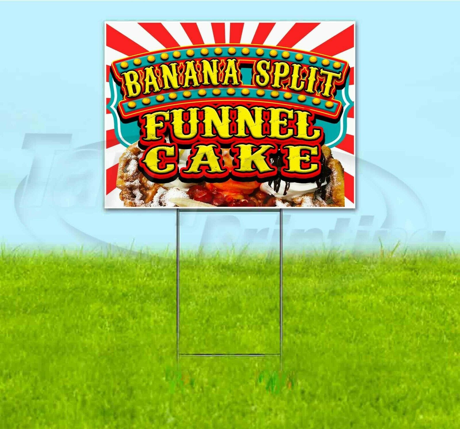 BANANA SPLIT FUNNEL CAKE 18x24 Yard Sign WITH STAKE Corrugated Bandit ...