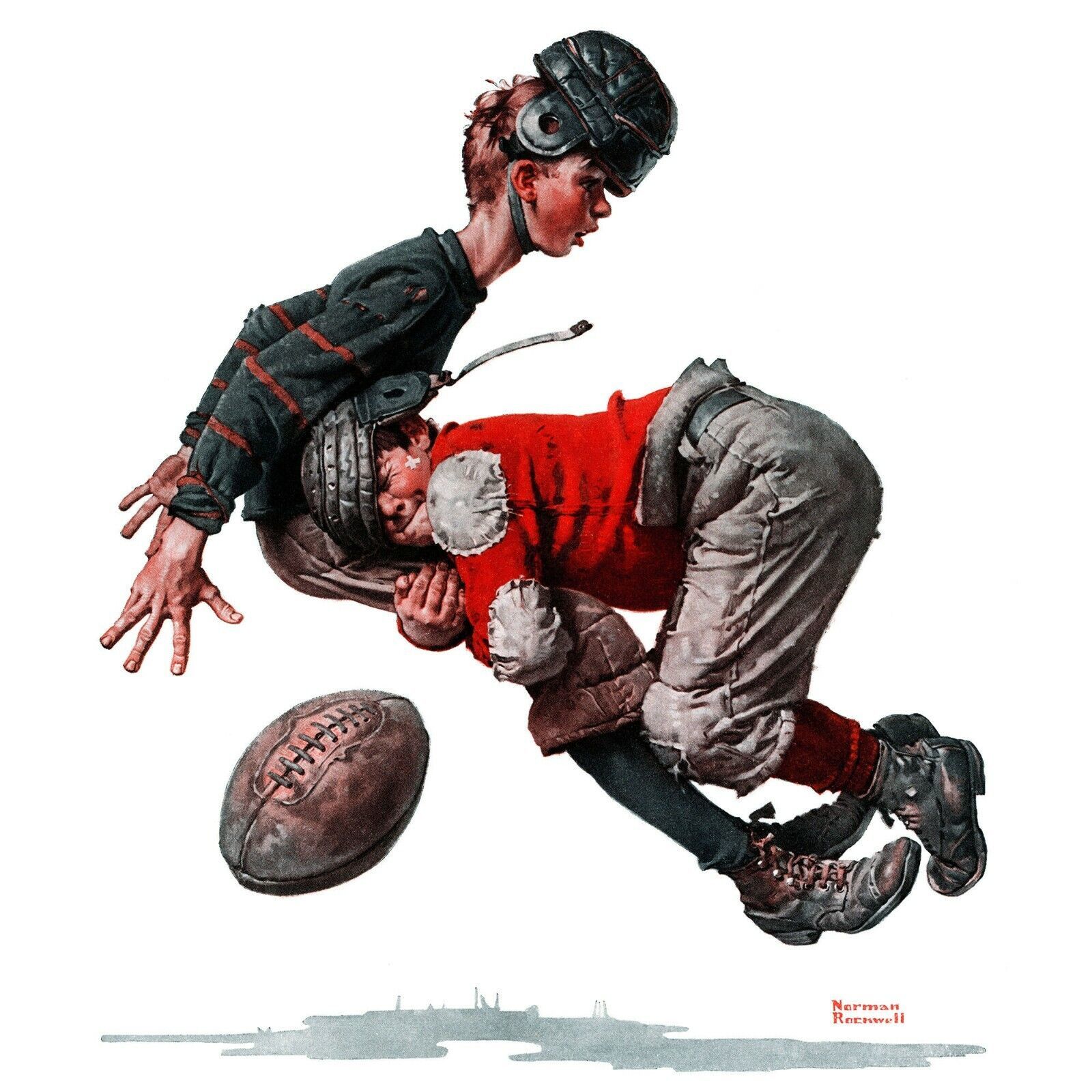 fumble FOOTBALL by norman rockwell CERAMIC TILE MURAL MEDALLION ...