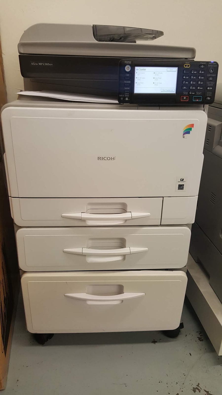 Ricoh Aficio MP C305SPF Multifunction Copier, 2 trays, storage - Copiers