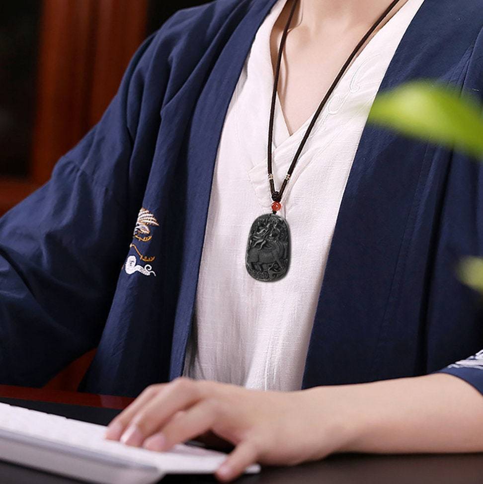 Natural Myanmar Black Jadeite Jade Kirin Pendant, Burma Jade, Gift for ...