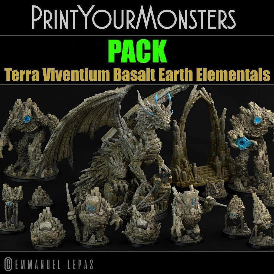 3D Printed Print Your Monsters Basalt Dragon Basalt Earth Elemental Set ...