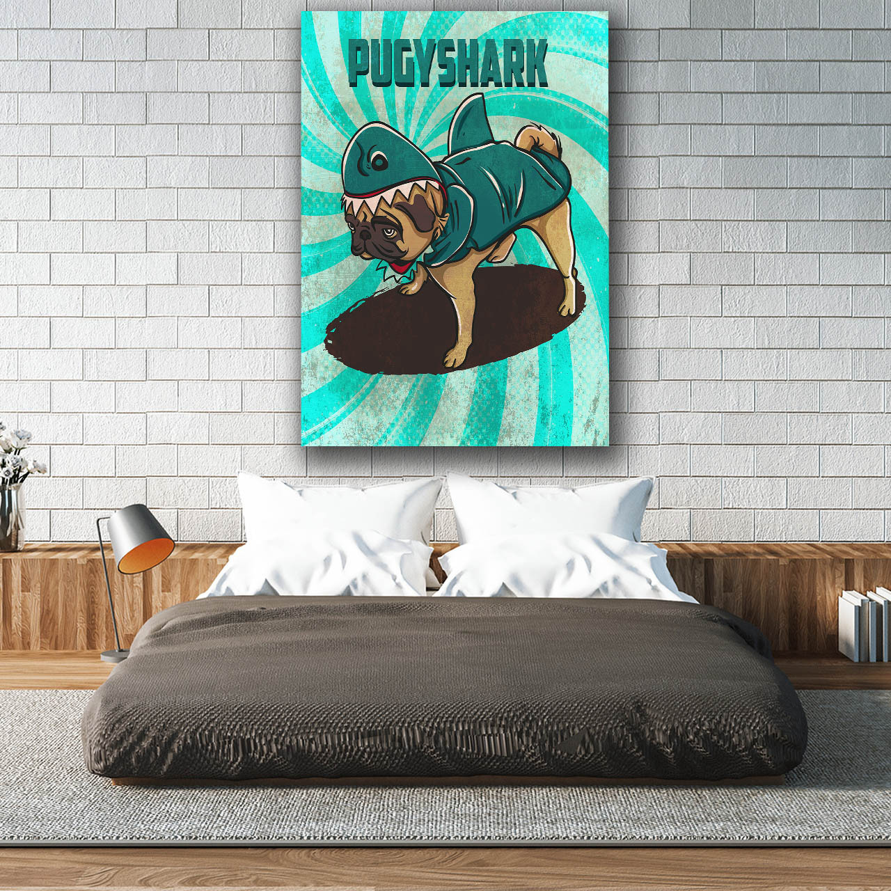 Pug Shark Funny Cute Dog Matte/Glossy Poster A0 A1 A2 A3 A4 | Wellcoda ...