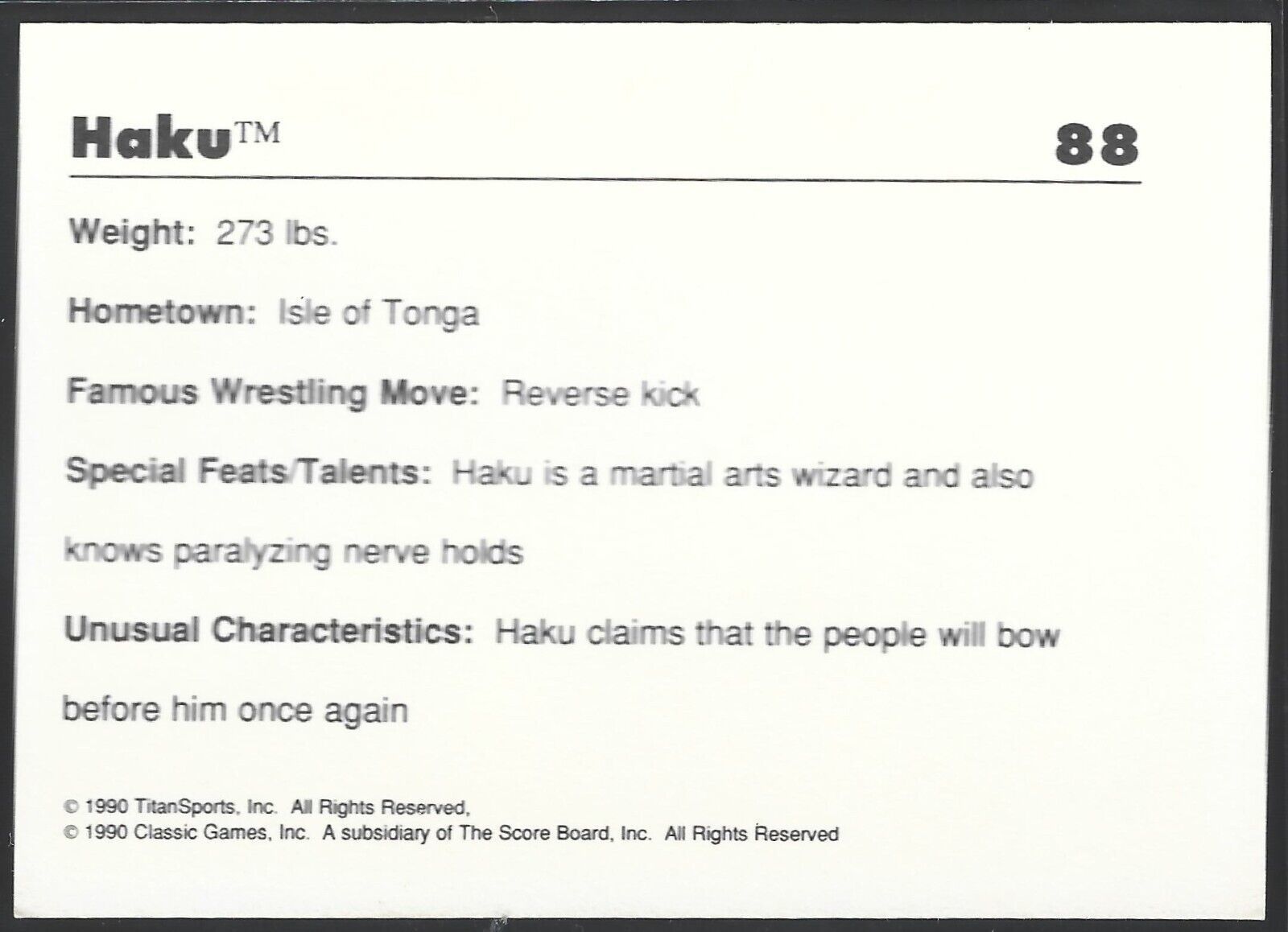 1990 Wwf Classic Haku 88 Meng Wwe Wcw Tna Nxt Aew Hof Trading Card Singles