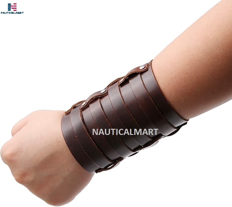 Mens Leather Wide Triple Strap Cuff Wrap Gauntlet Wristband Buckle ...