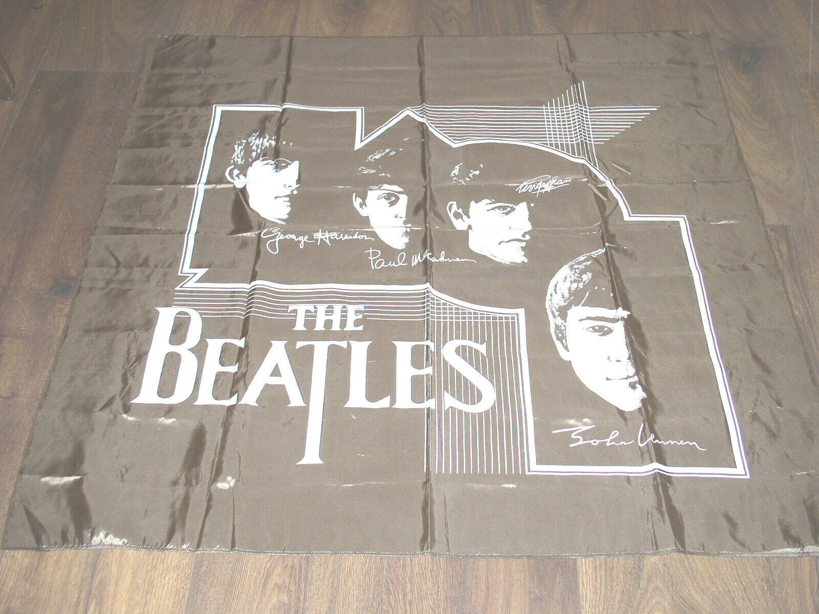 The Beatles Wall Hanging Scarf Vintage 1960's White On Brown - Other