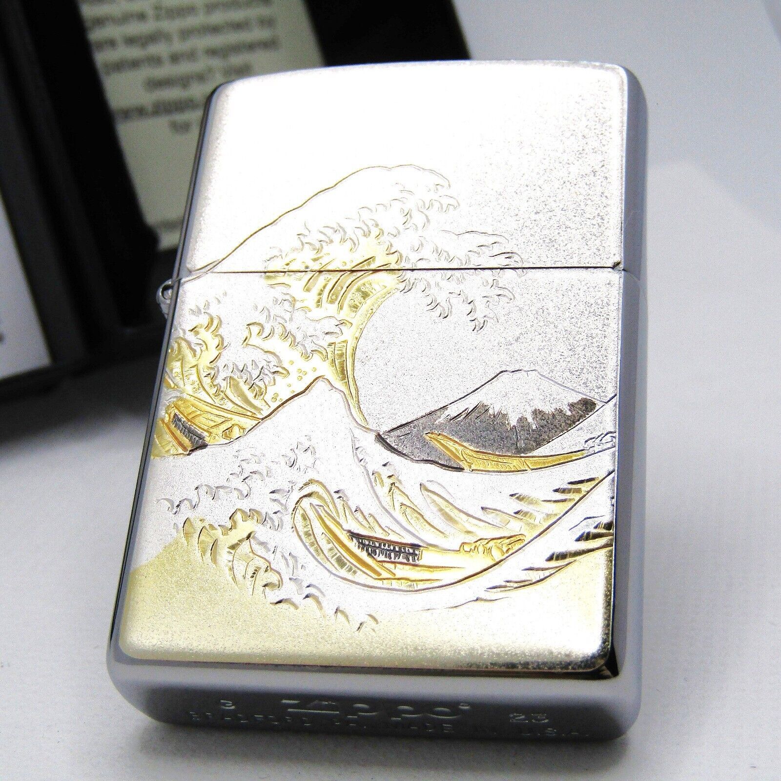 Ukiyoe Ocean Big Wave Japanese Mt. Fuji Electroformed Zippo Oil Lighter 2023 MIB - Other