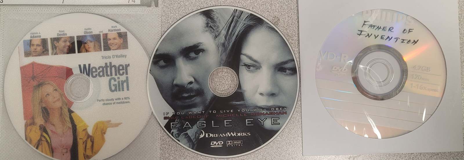 Mixed DVD Triple Play: Weather Girl, Eagle Eye, Father of Invention ...