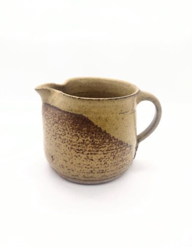 Studio Art Pottery Stoneware Pitcher Creamer Signed TJ Mustard Yellow ...