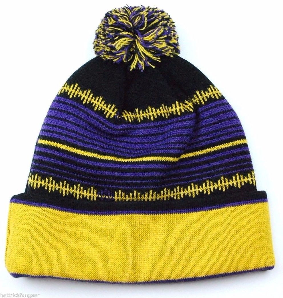 LRG Lifted Research Group LFTD Purple & Yellow Knit Pom Pom Beanie ...