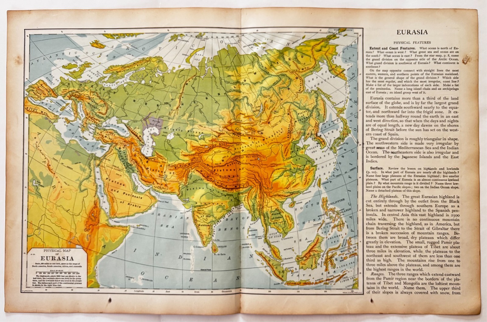 1898 Map Eurasia Europe Asia Victorian Physical Southeast Asia Print ...