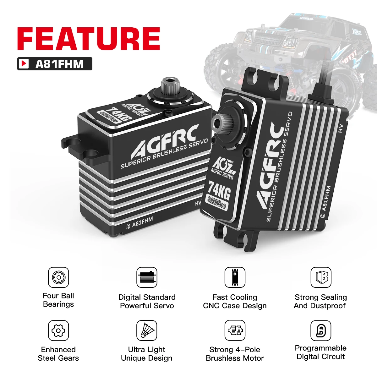 AGFRC A81FHM 74KG Super Torque HV 4-Poles Brushless Motor Programmable ...