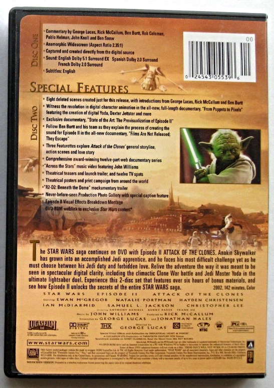STAR WARS II - ATTACK OF THE CLONES - 2 Disc WIDESCREEN (Dvd) - DVDs ...