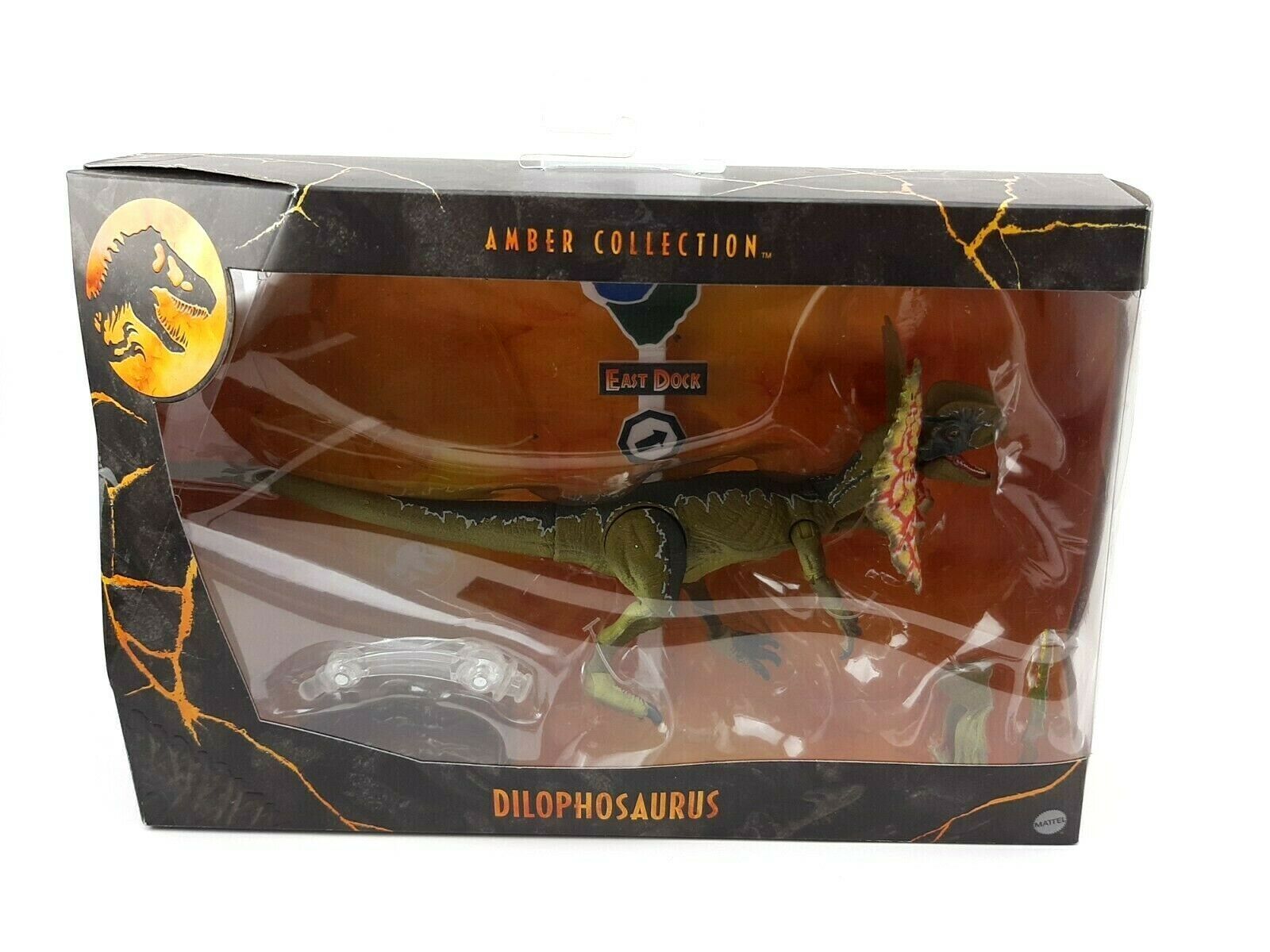 Mattel Jurassic Park Dilophosaurus 6-Inch Amber Collection Figure ...