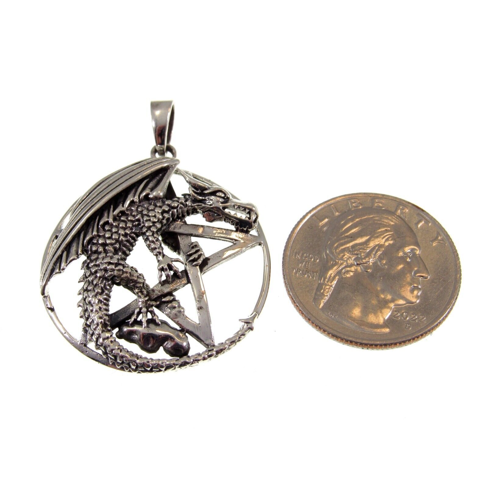 Solid 925 Sterling Silver Dragon & Pentacle Pentagram Pendant, Pagan ...