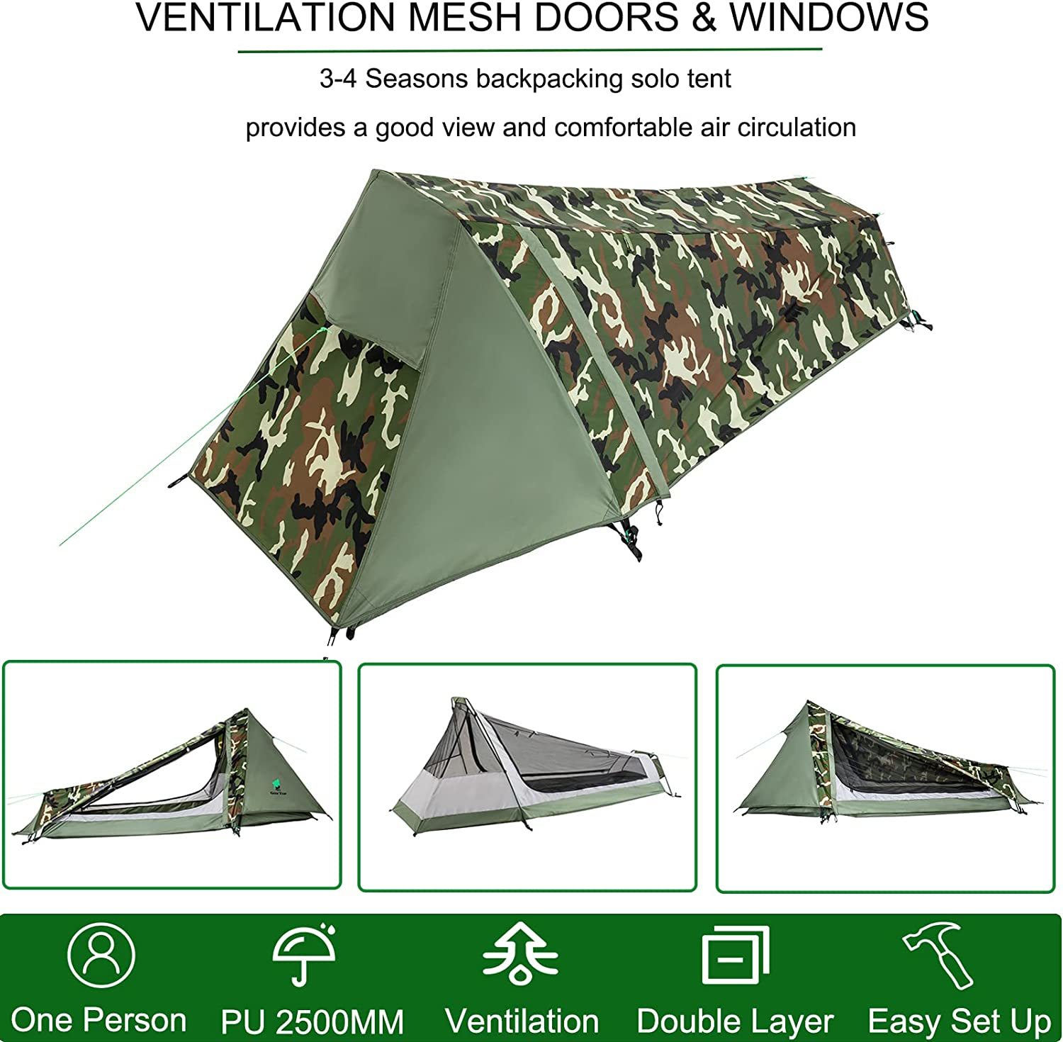 GEERTOP Ultralight Bivy Tent for 1 Person 3 Season Waterproof Single Person - Tents & Shelters