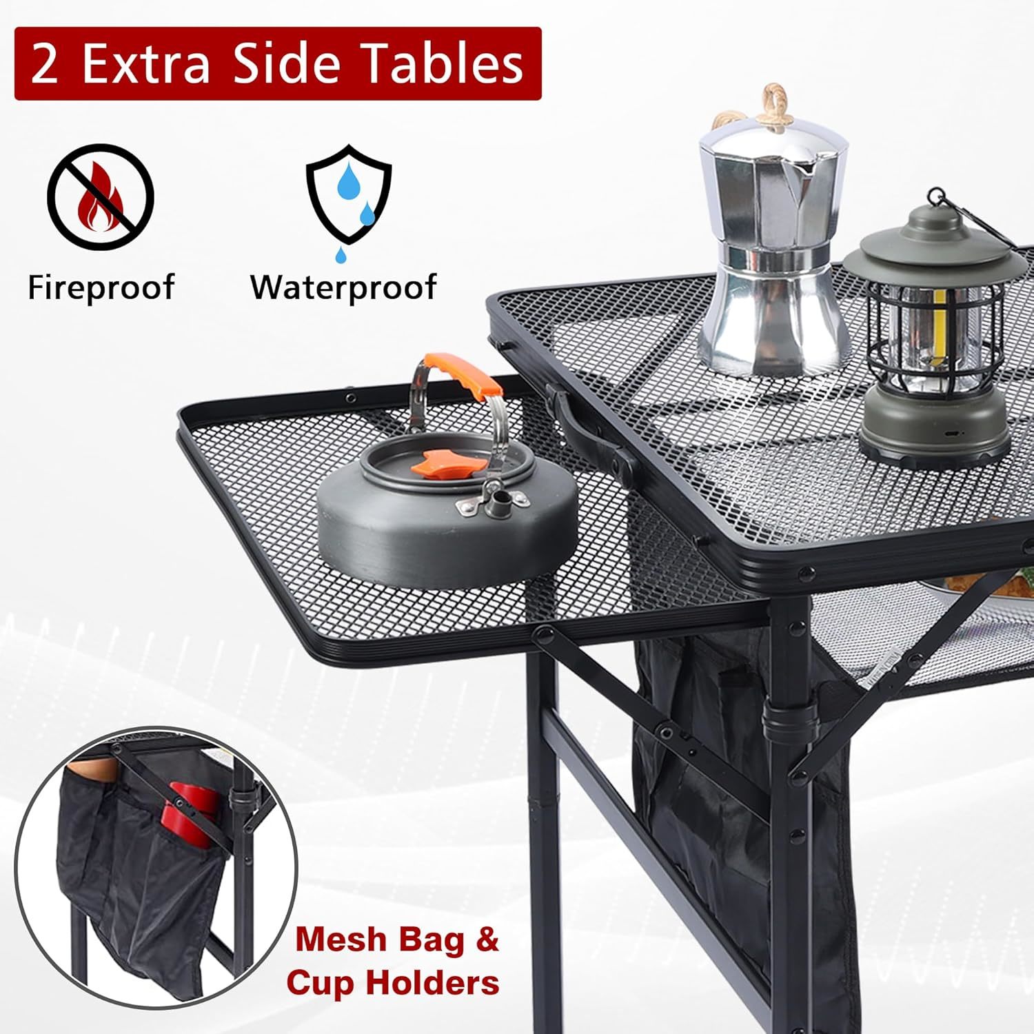 Folding Grill Table, 3X2 Ft Portable Camping Table With 2 Wing Panels ...