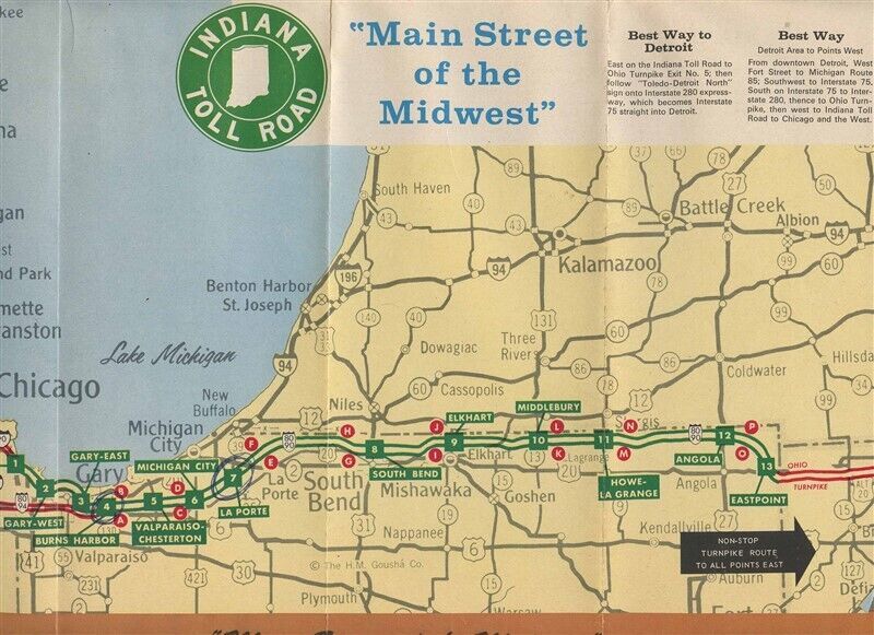 Indiana Toll Road Maps and Travel Information Brochure 1965 - US