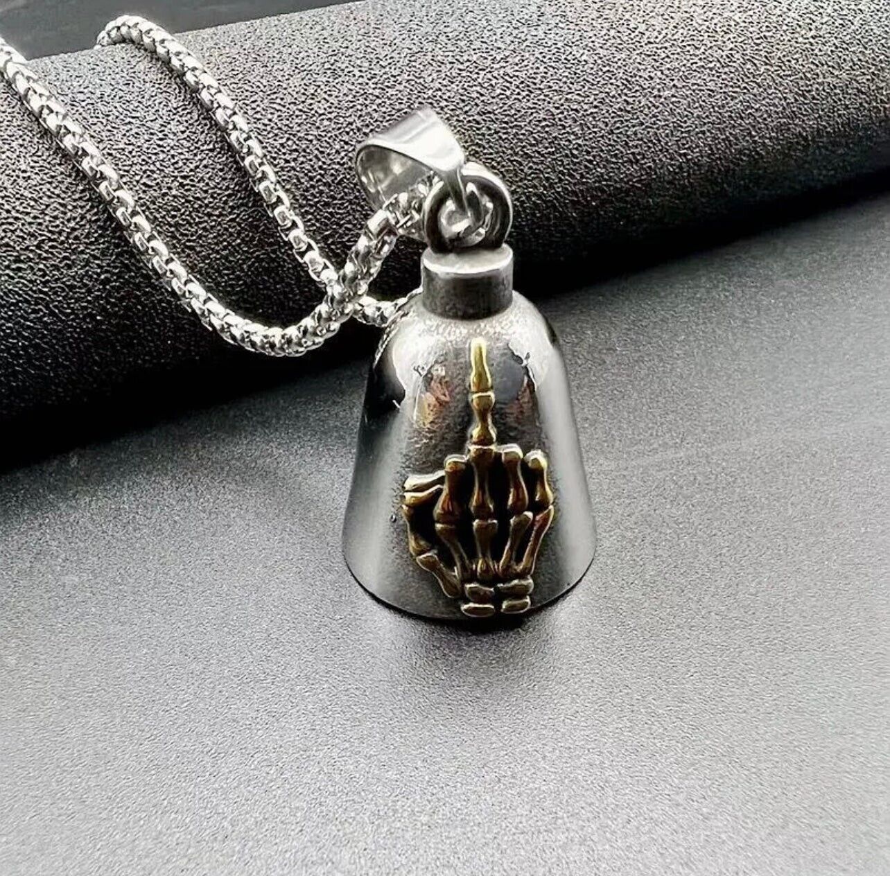 STAINLESS STEEL MIDDLE FINGER GREMLIN BELL - Necklaces & Pendants