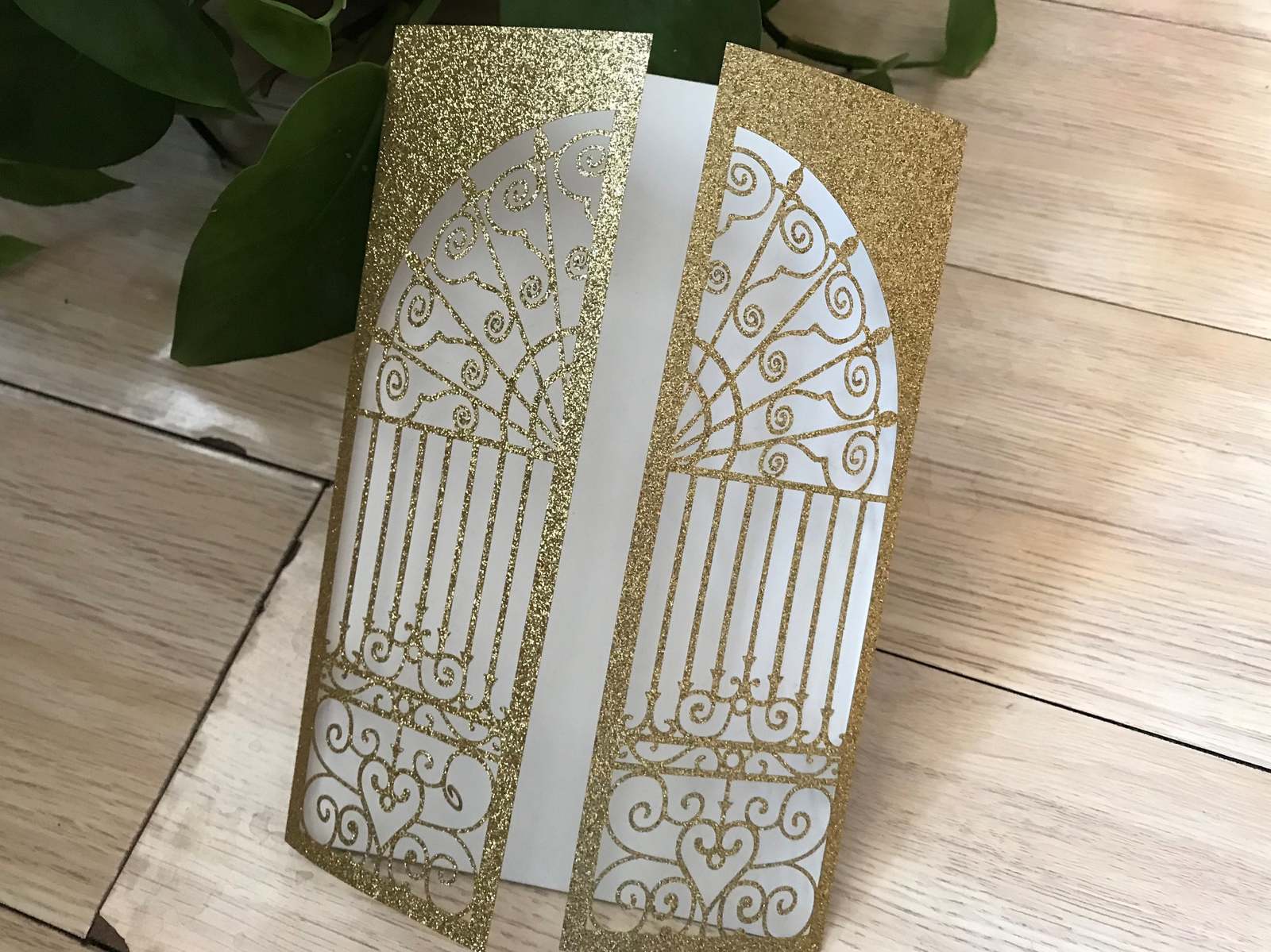 50pieces Glitter Silver Laser Cut Wedding Cards,Gate Wedding Invitation ...