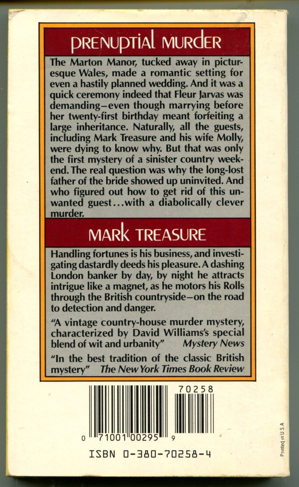 David Williams WEDDING TREASURE Mark Treasure 9 First Printing - Books