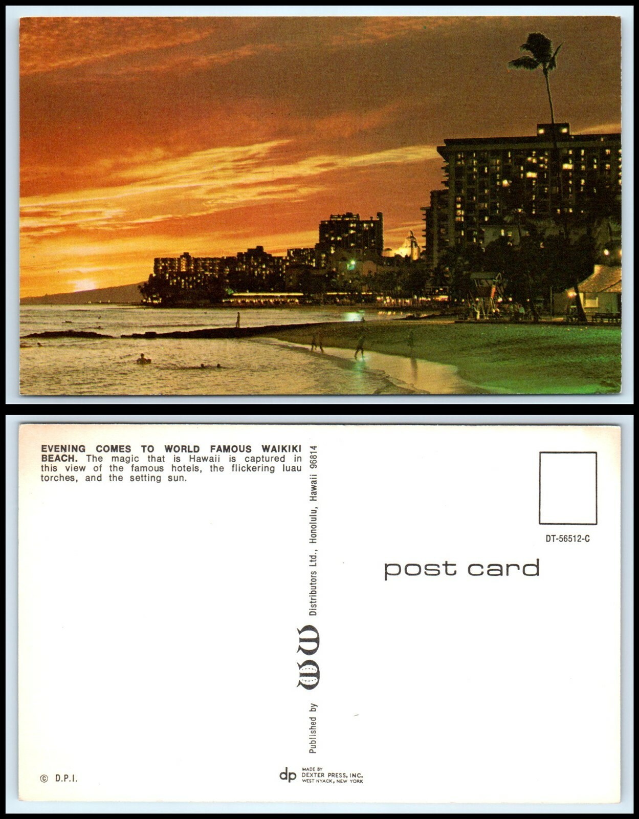HAWAII Postcard - Waikiki Beach At Night S45 - Topographical Postcards