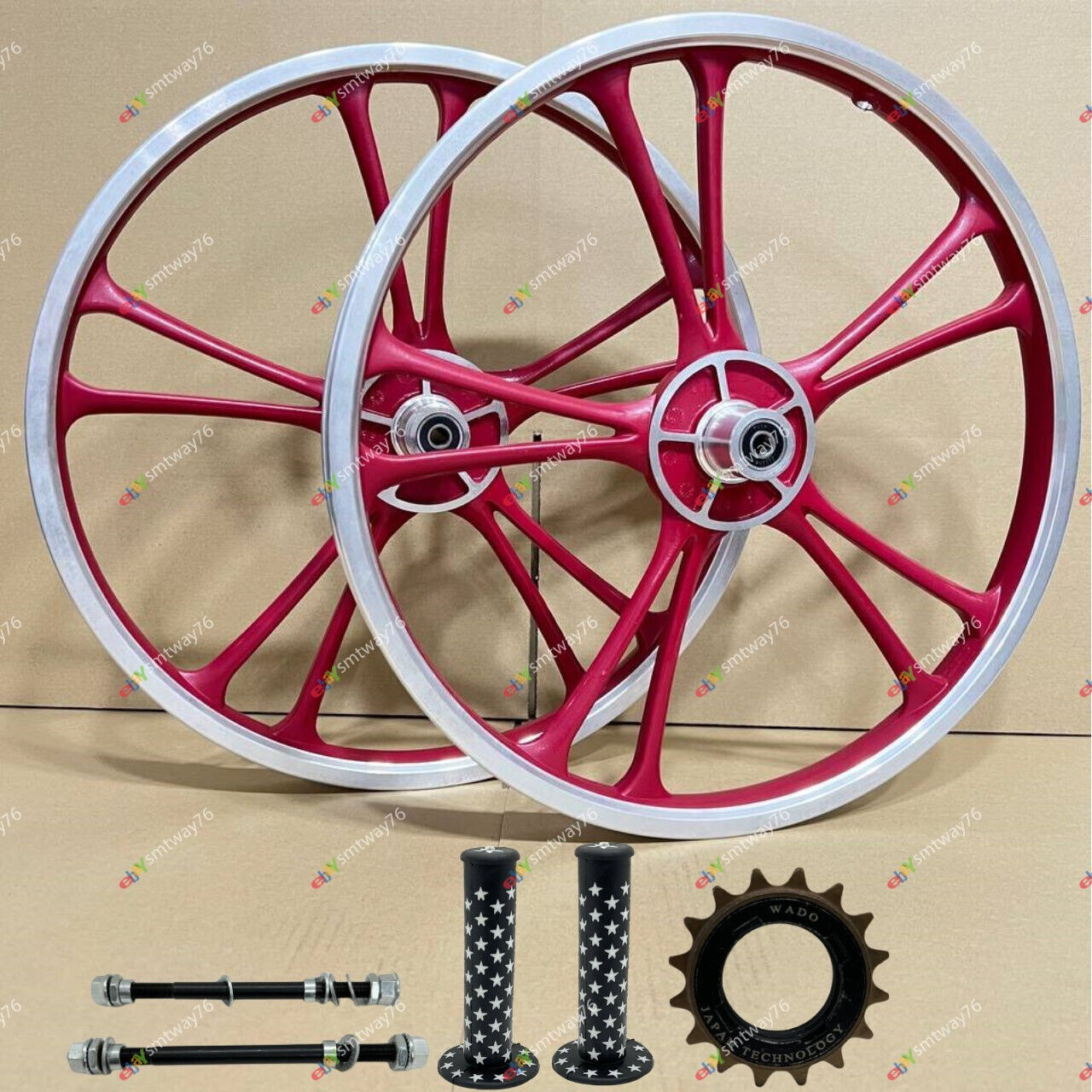 BMX Bicycle 20 ALLOY Sport Rim RED color 10 SPOKE Wheelset Freewheel 16T